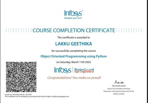Lakku Geethika On Linkedin This Is Final Certificate Of Python From The Infosys