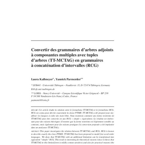 Convertir Des Grammaires Darbres Adjoints à Composantes Multiples Avec Tuples Darbres Tt