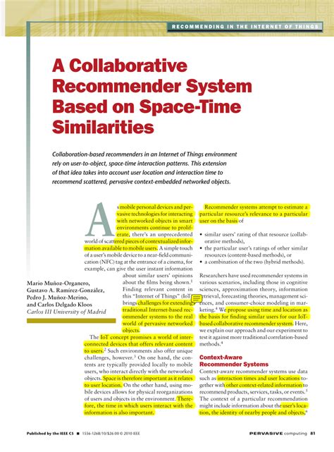 Pdf A Collaborative Recommender System Based On Space Time Similarities