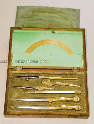 18th C Brass Drafting Set 7 Pcs Mahogany Veneer Box Antique Price