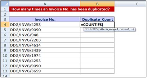 Counting Instances Of Duplicate Invoice Nos In Excel