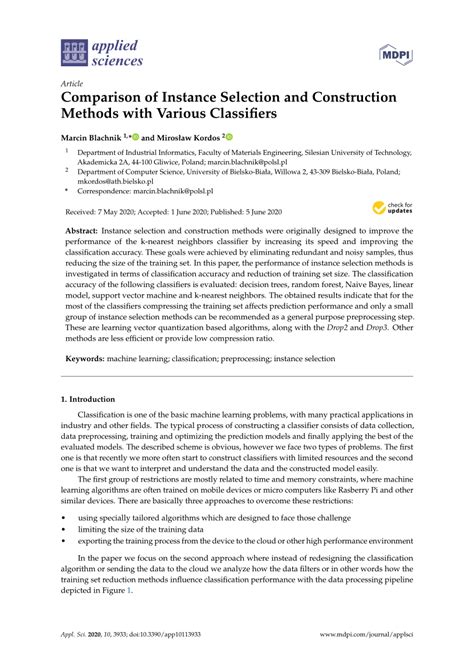 Pdf Comparison Of Instance Selection And Construction Methods With Various Classifiers