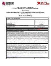 Control Design Analysis Of Closed Loop Dynamic Responses For Course Hero