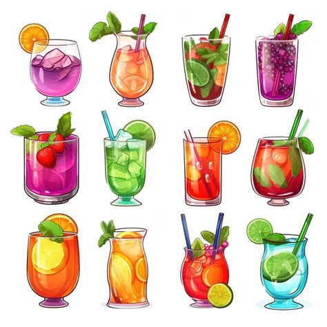 Premium Ai Image Multiple Cute Cocktail Themed Vector Stickers