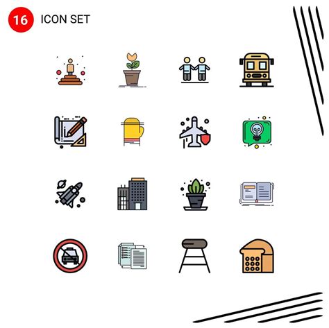 Stock Vector Icon Pack Of 16 Line Signs And Symbols For Architecture Transport Plant School