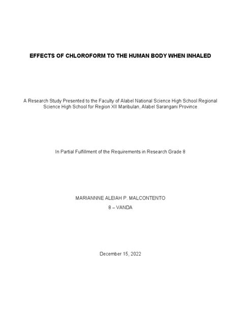 Effects Of Chloroform In The Human Boddy When Inhaled Pdf