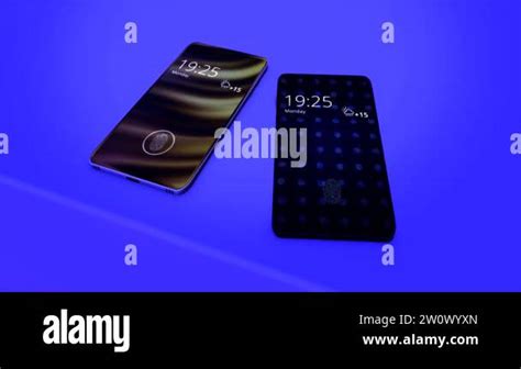 Two Abstract Modern Smart Phones With The Biometric Protection Place