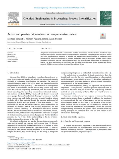 Comprehensive Review Of Micromixers Pdf Reynolds Number Microfluidics