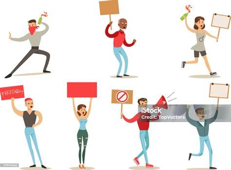 시위 사람들 세트 정치 회의에 참여하는 운동가를 명시 퍼레이드 집회 벡터 일러스트 군중에 대한 스톡 벡터 아트 및 기타 이미지 군중 독일 벡터 Istock