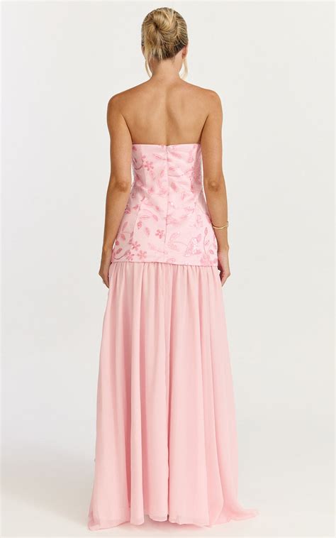 Electra Maxi Dress Strapless Sequin Embellished Dress In Soft Pink