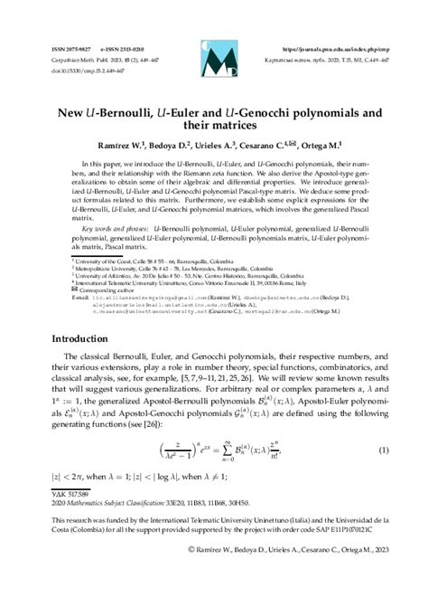Pdf New U Bernoulli U Euler And U Genocchi Polynomials And