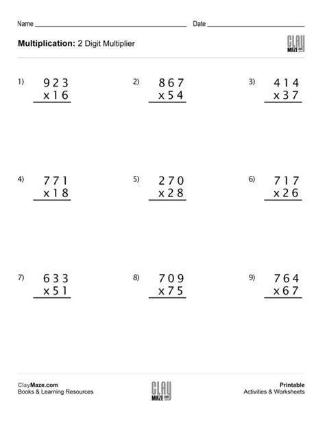Multiplication Worksheets Double Digit Printable