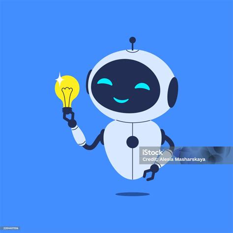 머리 위에 전구가 있는 로봇은 새로운 아이디어를 상징합니다 혁신 인공 지능 및 창의적 사고 개념을 위한 벡터 일러스트레이션 Brand Name Online Messaging