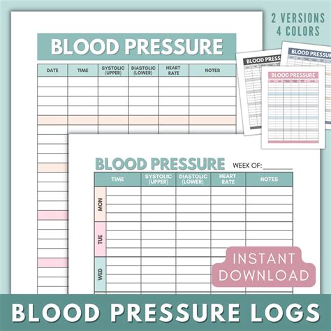Blood Pressure Log Printable Blood Pressure Chart Blood Pressure