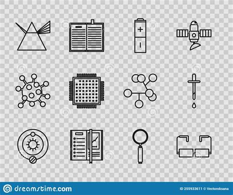 Set Line Solar System Glasses Battery Notebook Light Rays In Prism Processor Magnifying