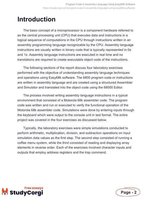 Program Code In Assembly Language Using Easy68k Software Free Essay Example