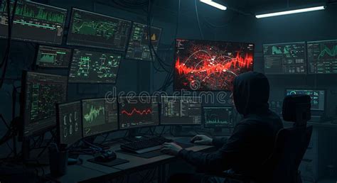 Cybersecurity Hacker Workstation Stock Image Image Of Global Dark