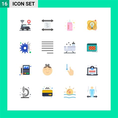User Interface Pack Of 16 Basic Flat Colors Of Repair Gear Feeder Bulb Education Editable Pack