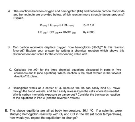 Solved A The Reactions Between Oxygen And Hemoglobin Hb