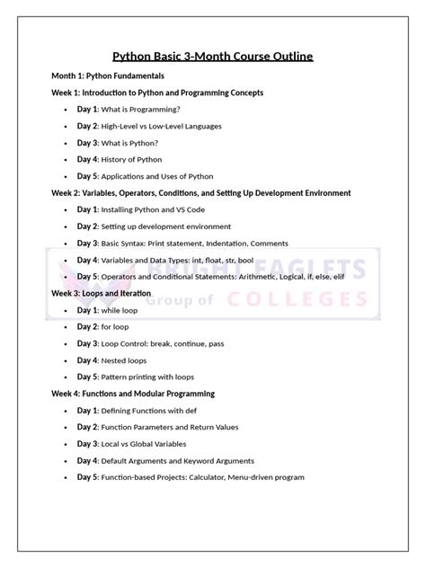 Python Basic 3 Month Outline Pdf Control Flow Python Programming Language