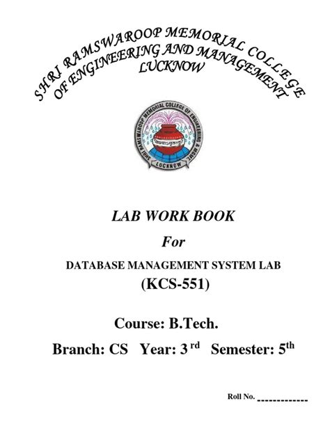 Btech Index And Front Page Lab Dbms Pdf
