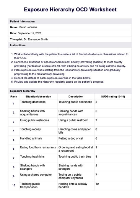 Exposure Hierarchy Ocd Worksheet And Example Free Pdf Download