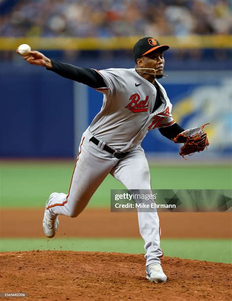 Yennier Cano Of The Baltimore Orioles Pitches In The Eighth Inning