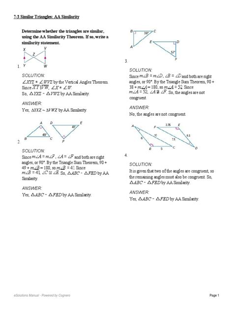 7 3 Similar Triangles Aa Similarity Pdf Triangle Area