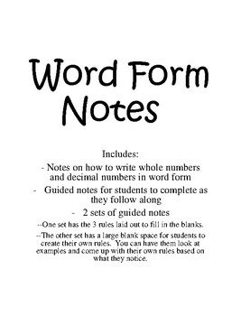 Decimal Word Form Notes By Soaring Bird Mathematics TPT