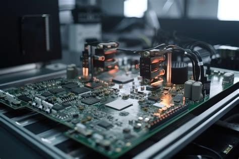 Premium Ai Image Robotic Arm Assembling Complex Circuit Board In Hightech Factory