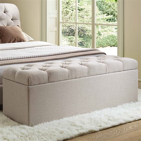 Leamington Deep Buttoned Ottoman Storage Bench Oatmeal Fabric Daals