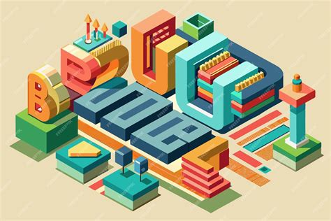 An Engaging Isometric Illustration Showcasing Customizable Geometric Text And Design Elements In