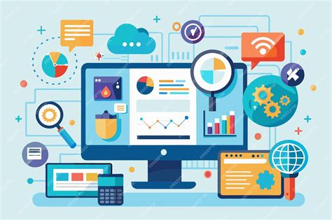 A Colorful Illustration Of Digital Marketing Analytics Data Displayed On A Desktop Computer