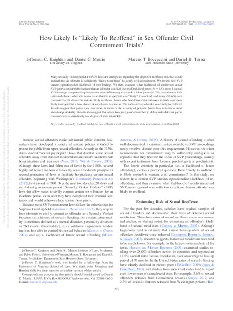 Pdf How Likely Is “likely To Reoffend” In Sex Offender Civil