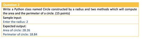 Solved Question Write A Python Class Named Circle Chegg