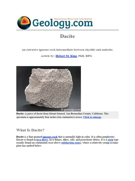 Understanding Dacite Composition And Features Pdf Igneous Rock Volcano