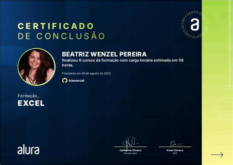 Beatriz Wenzel Pereira On Linkedin Beatriz Wenzel Pereira Formação Excel Alura