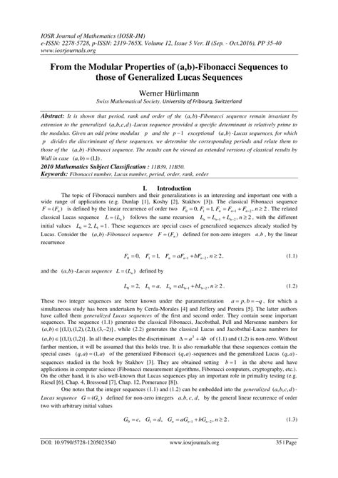 Pdf From The Modular Properties Of Ab Fibonacci Sequences To Those Of Generalized Lucas