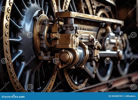 Close Up Of Steam Locomotive Wheels In Motion Stock Image Image Of