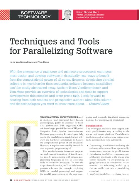 Pdf Techniques And Tools For Parallelizing Software