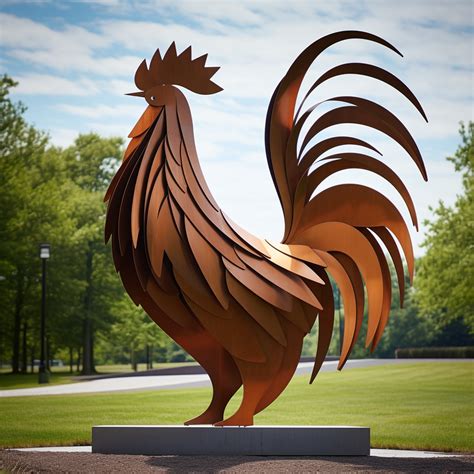 Corten Steel Large Rooster Sculpture Traditional Sculptures