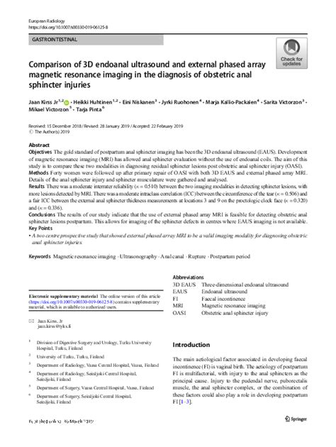 Pdf Comparison Of 3d Endoanal Ultrasound And External Phased Array Magnetic Resonance Imaging