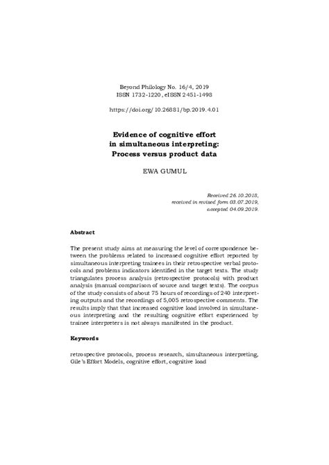 Pdf Evidence Of Cognitive Effort In Simultaneous Interpreting