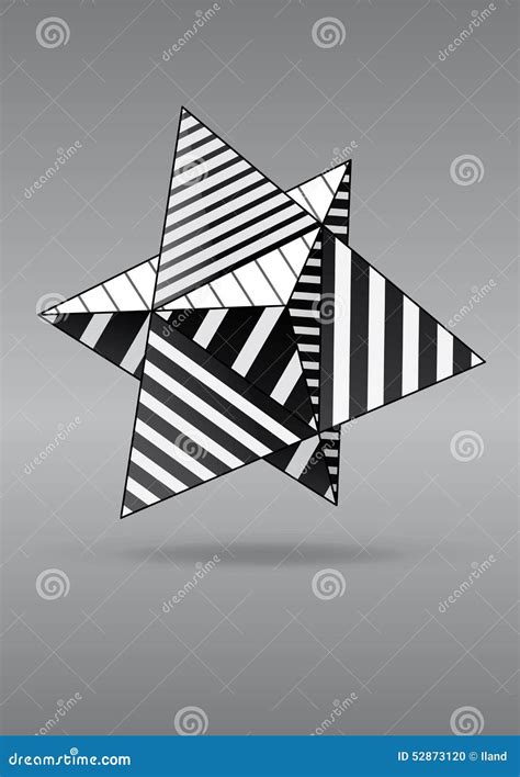 Dual Tetrahedron With Black And White Striped Faces For Poster Design Stock Vector