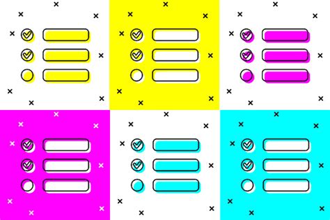 색상 배경에서 격리된 작업 목록 아이콘을 설정합니다 컨트롤 목록 기호입니다 설문 조사 또는 설문조사 피드백 양식 벡터 일러스트레이션 개념에 대한 스톡 벡터 아트 및 기타