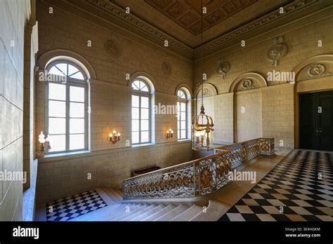 Grand Neoclassical Staircase With Gilded Railings And Monumental