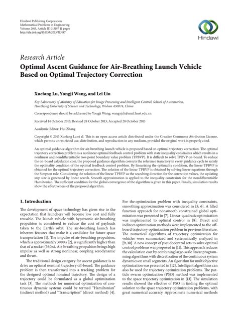 Pdf Optimal Ascent Guidance For Air Breathing Launch Vehicle Based On Optimal Trajectory