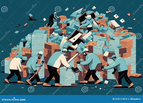 Data Mining Team Digging Through Massive Pile Of Data To Find Hidden