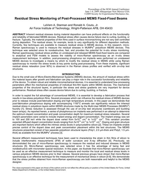 Pdf Residual Stress Monitoring Of Post Processed Mems Fixed Fixed Beams