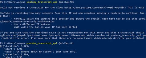 Gettranscript Not Working · Issue 117 · Jdepoixyoutube Transcript